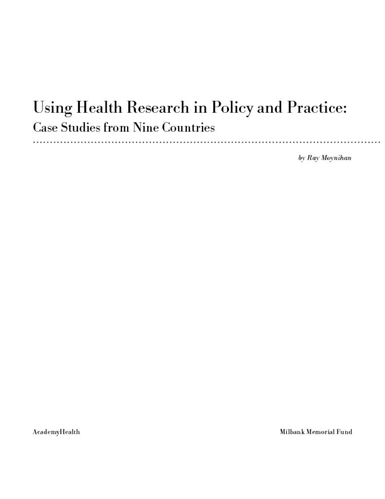 Using Health Research in Policy and Practice: Case Studies from Nine ...