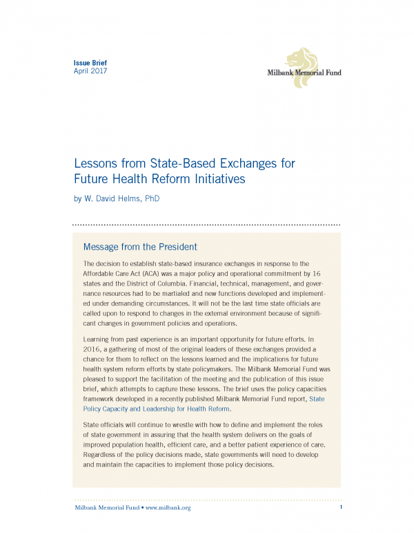 Issue Brief Published on Lessons from State-Based Insurance Exchanges ...